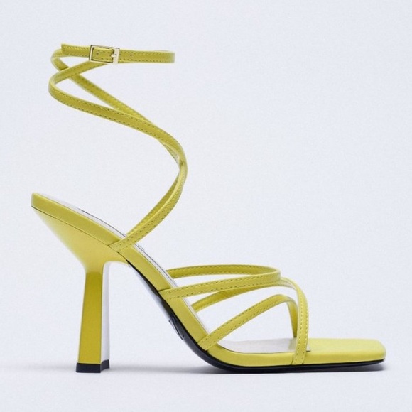Zara | Shoes | Zara Yellow Squared Toe Strappy Heel | Poshmark